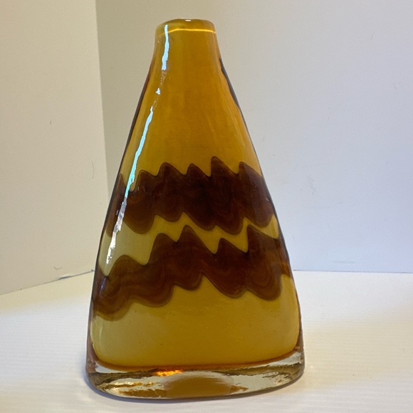 Accents | Golden Yellow And Brown 1 Inch Art Glass Vase Tee Pee Shape ...